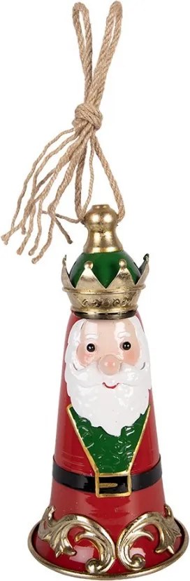 Kouzelný červený kovový vánoční zvonek Santa v podobě krále - Ø 13*26 cm