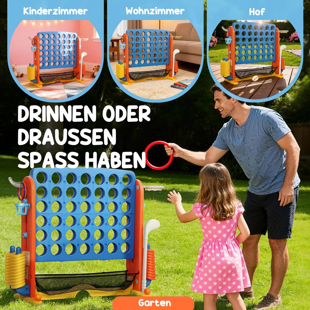 AIYAPLAY 4-v-1 herní set, Čtyři v řadě, výškově nastavitelný, síťová taška, plast, barevný