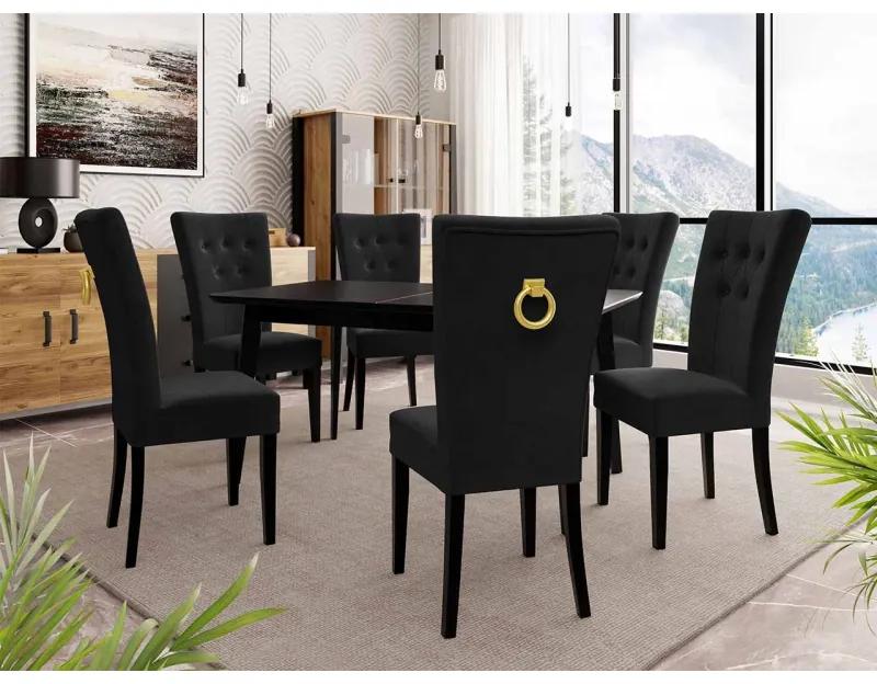 Rozkládací stůl 140x80 se 6 židlemi ST67, barva: černá, Klepadlo: zlaté, Potah: Magic Velvet 2216