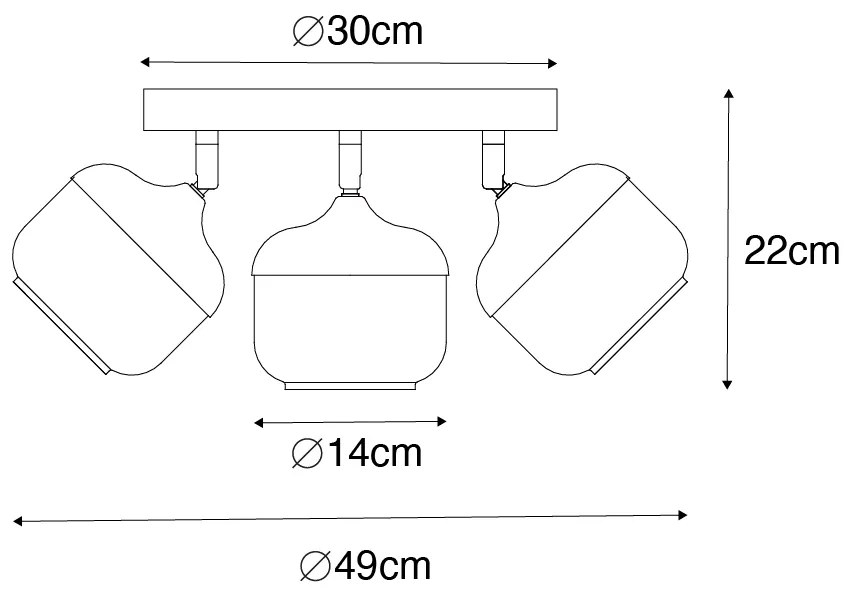 Designové bodové svítidlo černé se zlatem a kouřovým sklem 3-světlo kulaté - Kyan