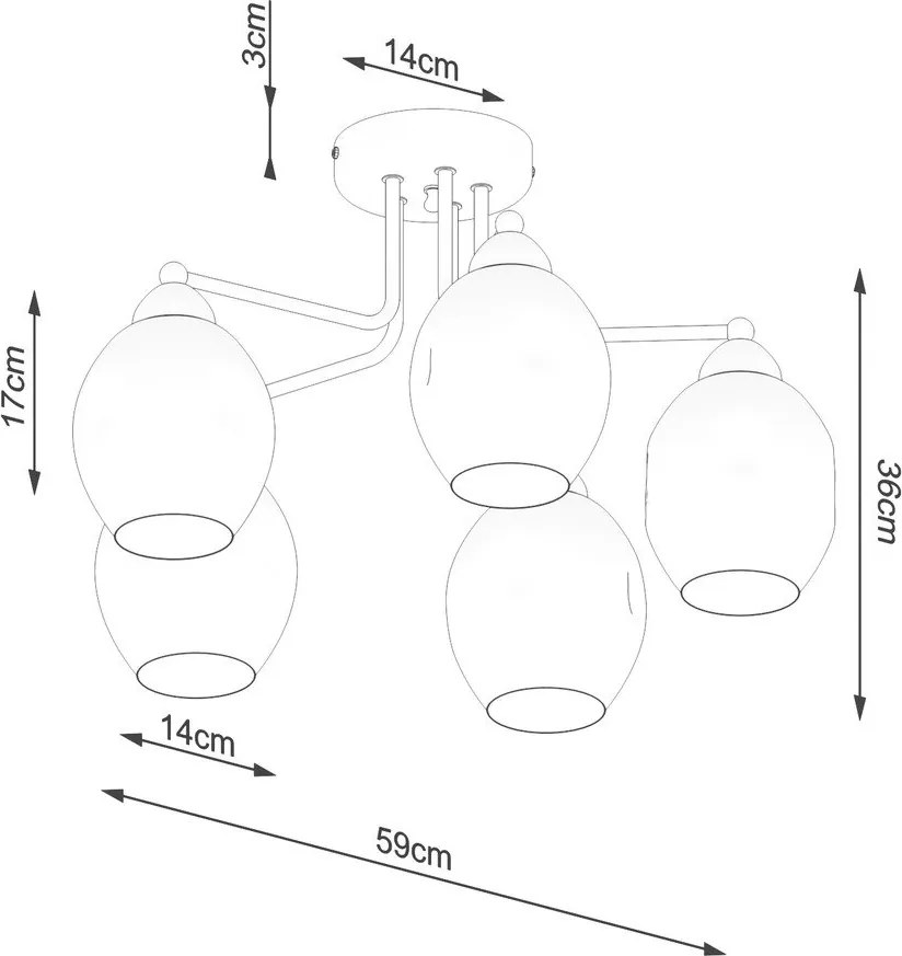 Černé stropní svítidlo se skleněným stínidlem 59x59 cm Garten – Sollux