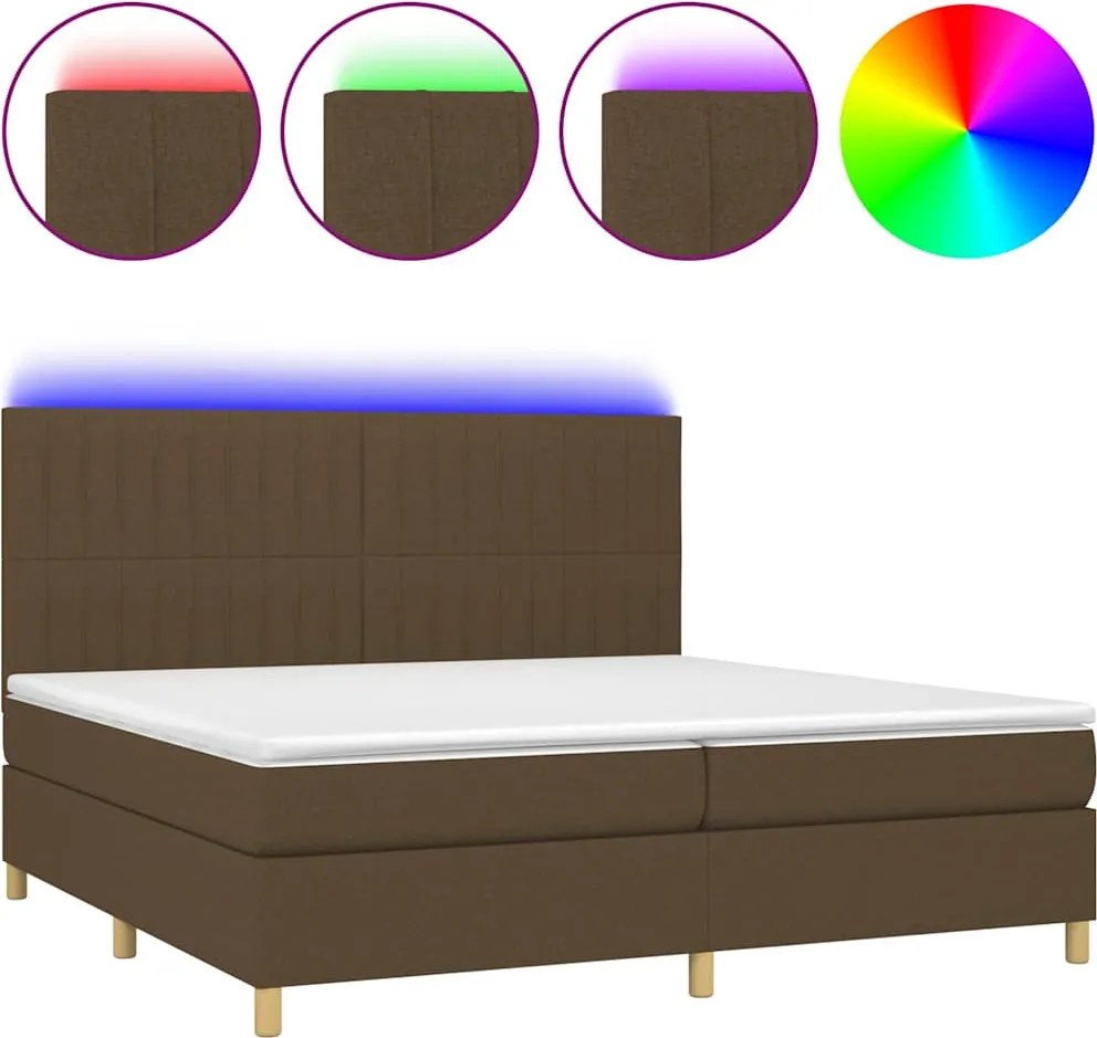 Box spring postel s matrací a LED tmavě hnědá 200x200 cm textil 3135624