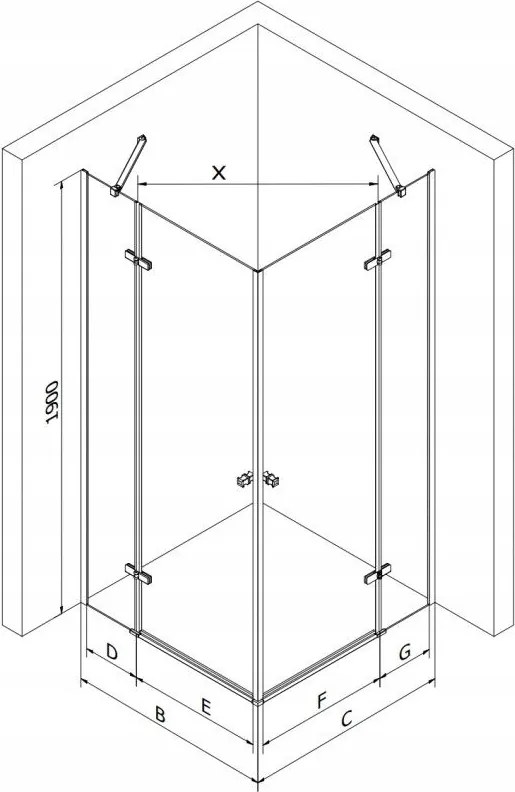 Mexen Roma Duo, sprchový kout 90 (dveře) x 80 (dveře) cm, 6mm čiré sklo, černý profil + sprchová vanička, 854-090-080-70-02-4010B