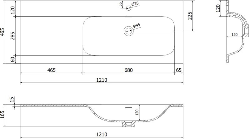 Mexen Rivel, koupelnová skříňka 120 cm s pravým umyvadlem Vela, 2S, 1D, drážkovaná, šedá/bílá matná, 91A23-12047-3-BBFFF62-W23P01