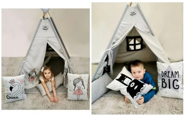 Lovegifts  Teepee stan pro děti Liška 110x110cm šedý