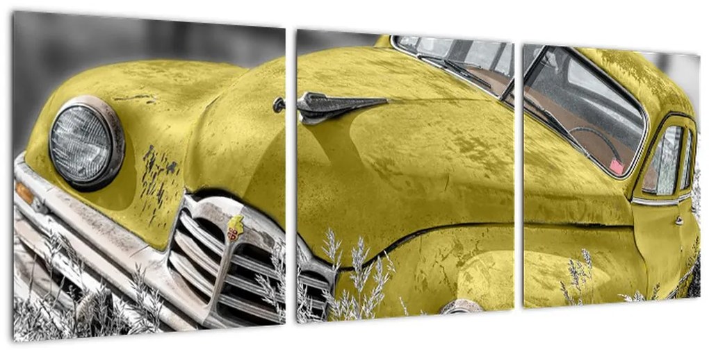 Obraz žlutého auta na louce