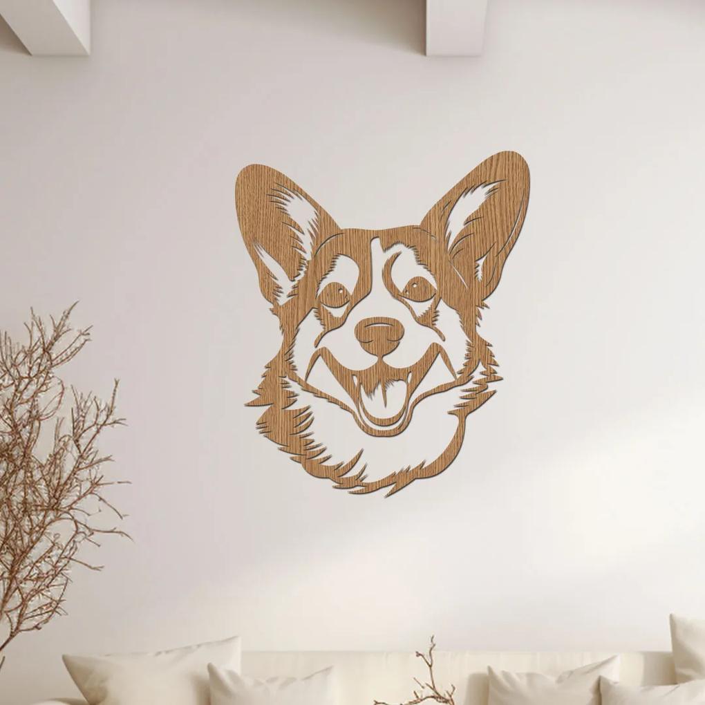 dřevo života Dřevěná dekorace na stěnu psa Corgi hlava Rozměry (cm): 34x40, Barevný vzor: Šedá