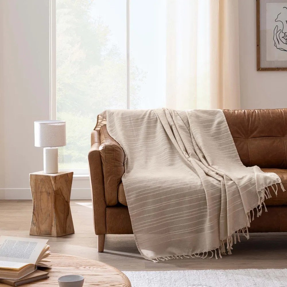 Béžový bavlněný přehoz 180x220 cm Lilia – douceur d'intérieur