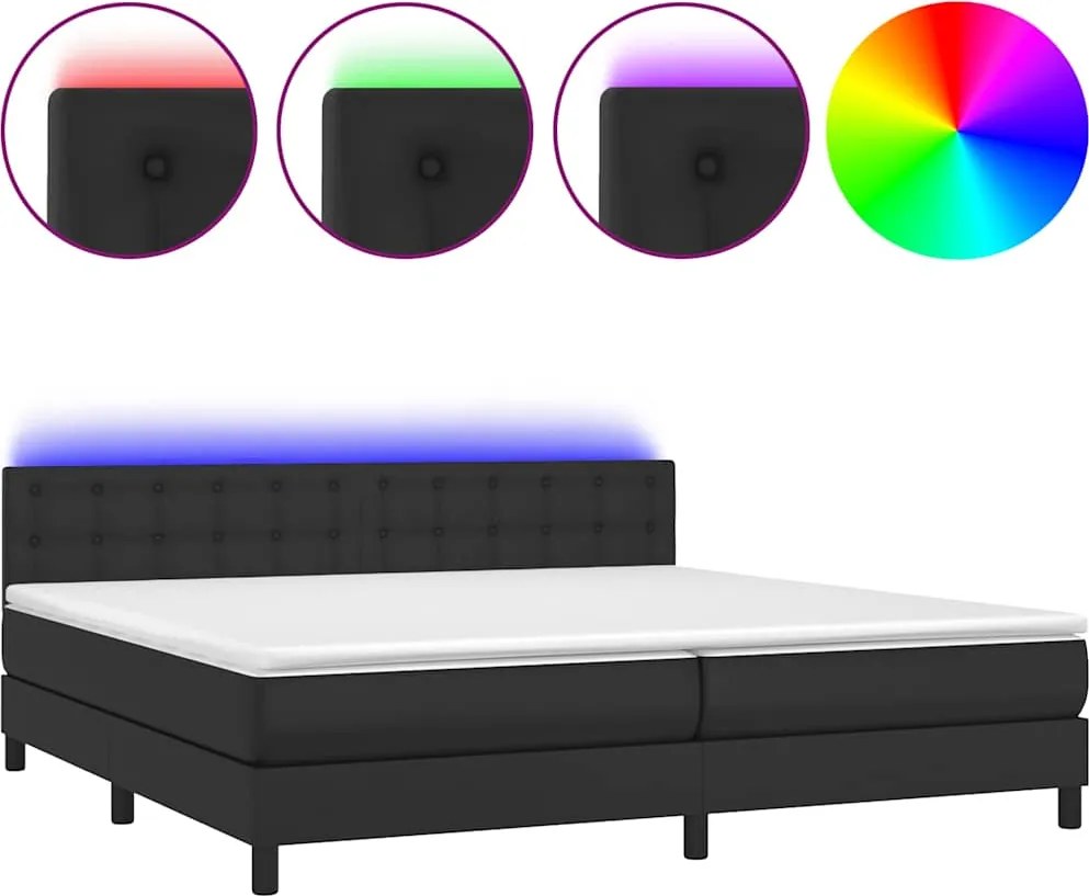 Box spring postel s matrací a LED černá 200x200 cm umělá kůže 3134243