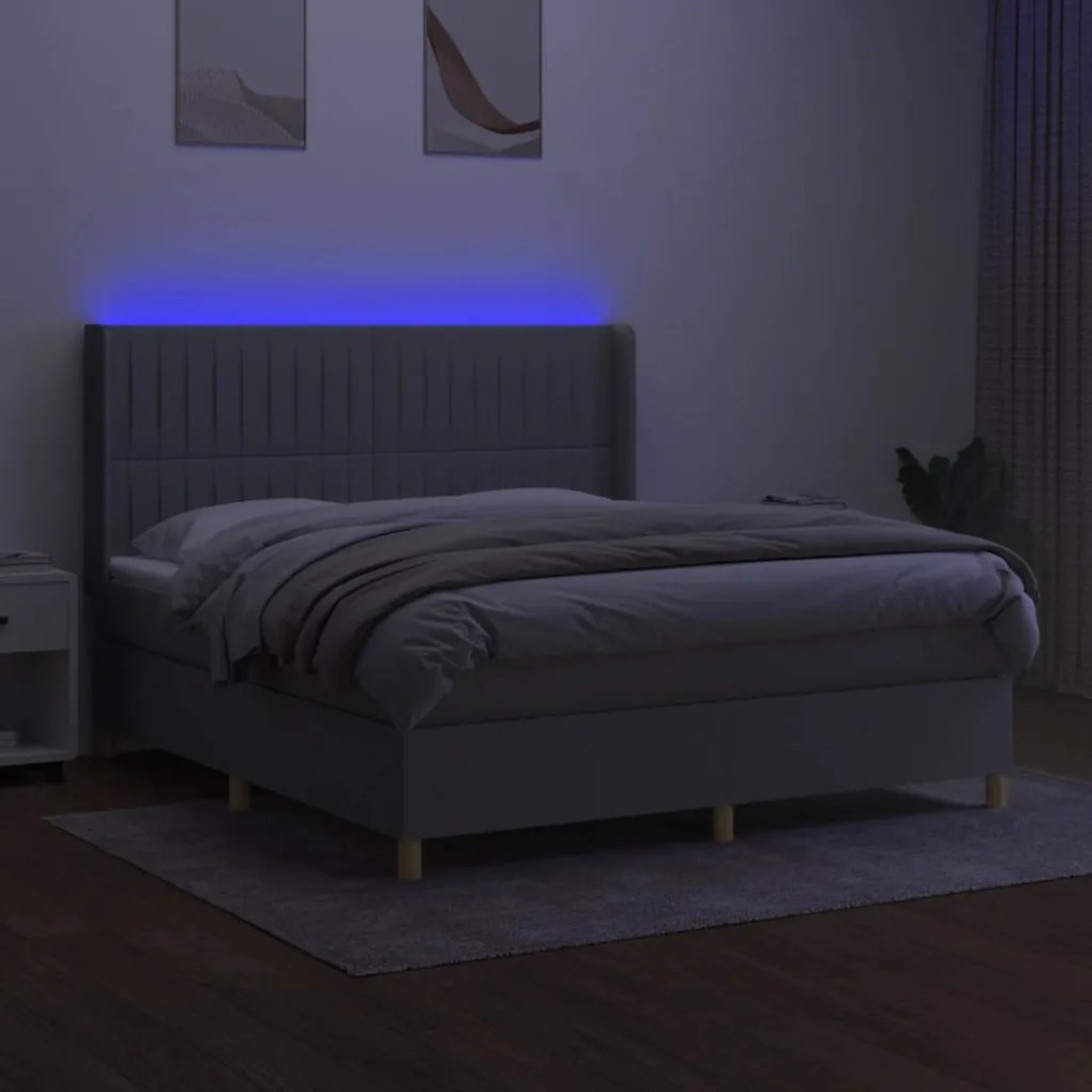 Box spring postel s matrací a LED světle šedá 180x200 cm textil 3139053