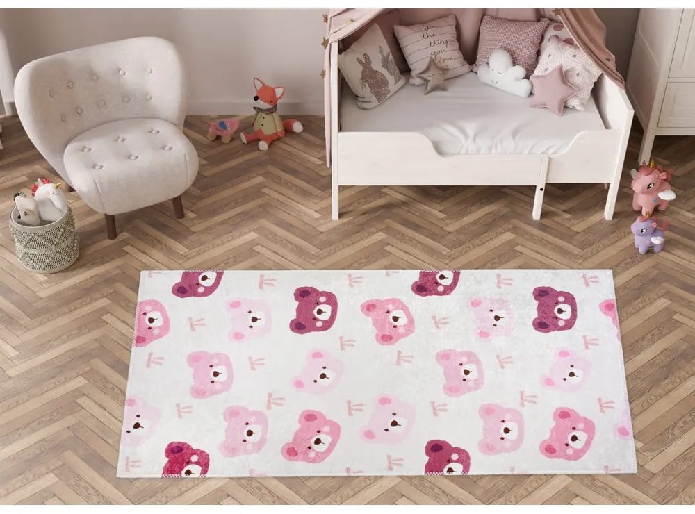 Růžový/slonovinový pratelný dětský koberec 120x180 cm Cute Teddies Pink – Vitaus