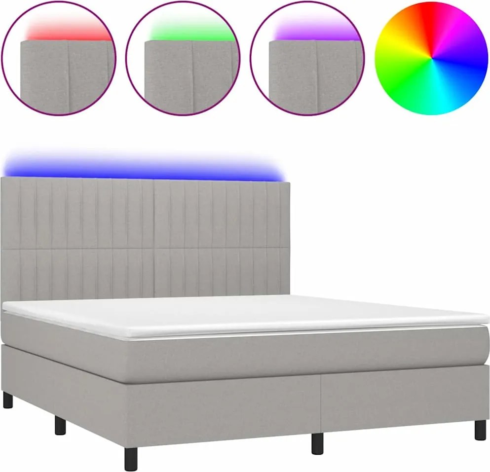Box spring postel s matrací a LED světle šedá 180x200 cm textil 3135053