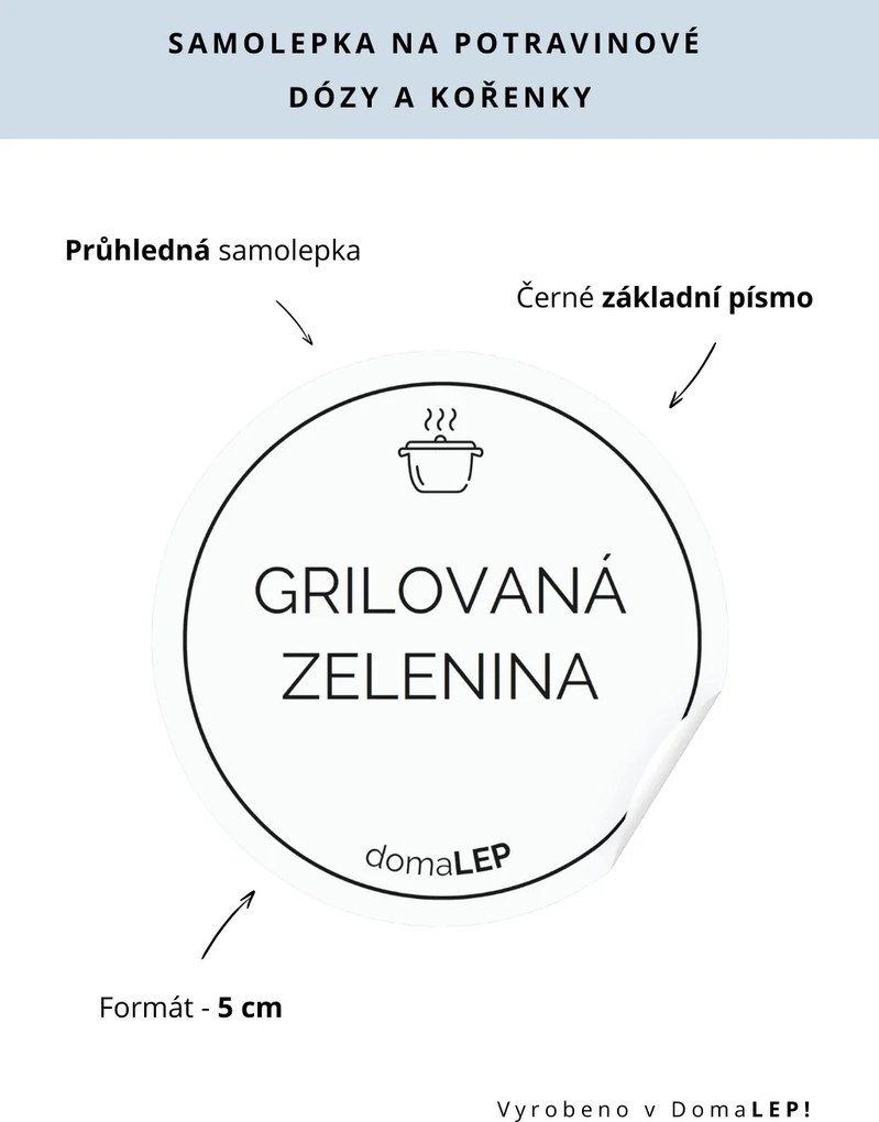 Samolepka na kořenky GRILOVANÁ ZELENINA průhledná 5 cm základní písmo