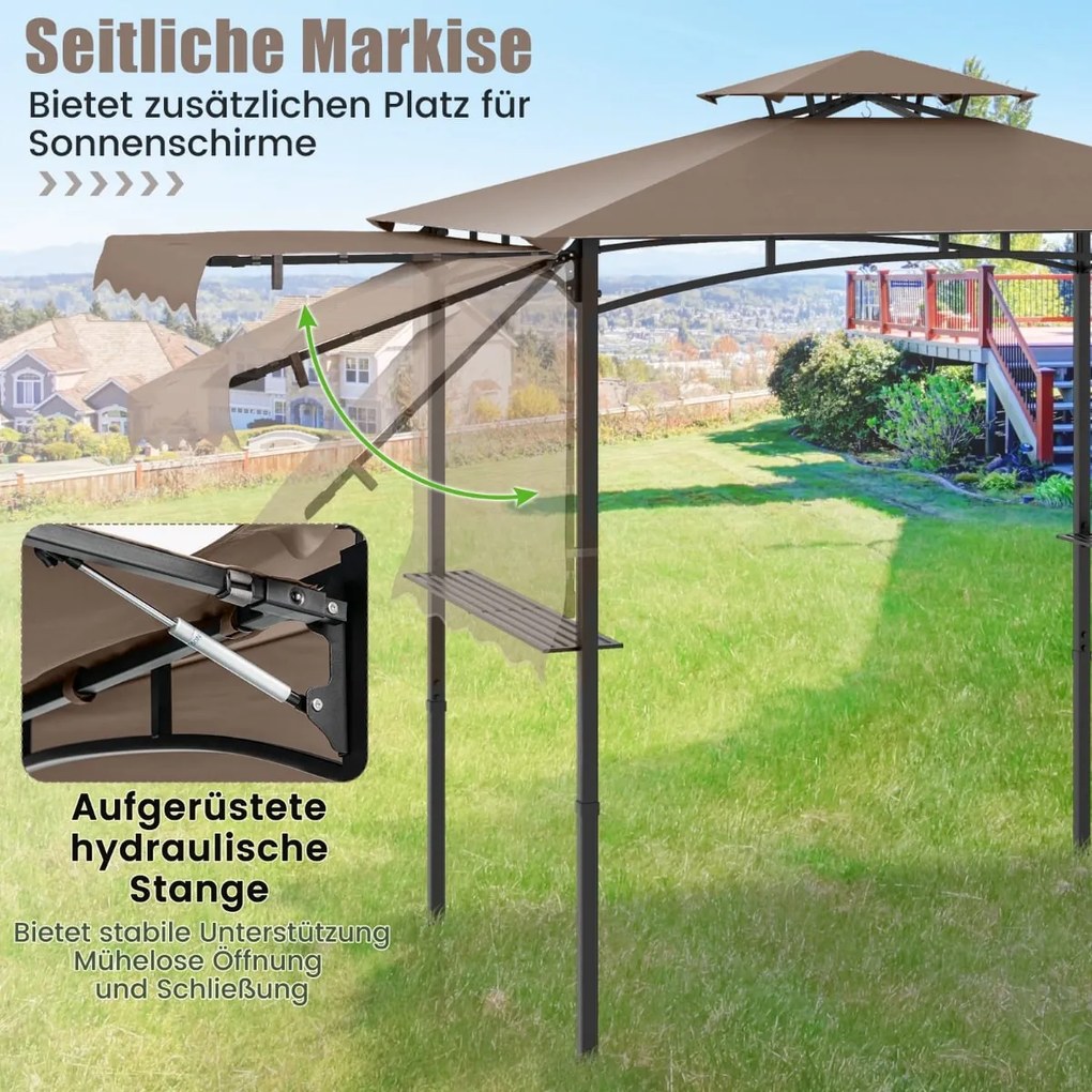 Costway Grilovací pavilon s boční markýzou dvojitá střecha 2 boční police