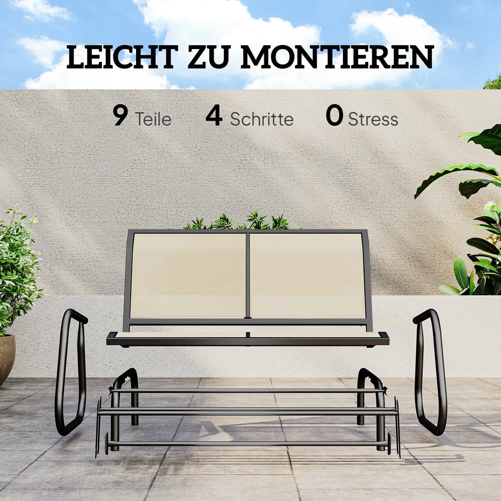 Outsunny houpací křeslo 2místná zahradní lavice zahradní houpačka lavice parková lavice kovový zahradní nábytek černá+béžová 120 x 70 x 85 cm | Aosom