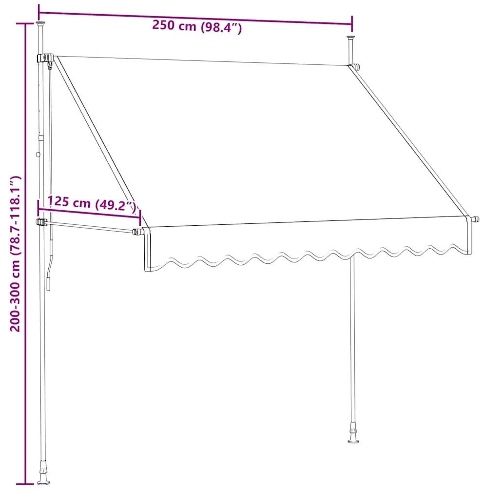 vidaXL Marketos Ručně zatahovací markýza 250 cm modro-bílé pruhy