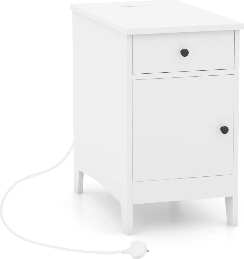 Costway Noční stolek s USB porty a zásuvkami a na časopisy, bílý