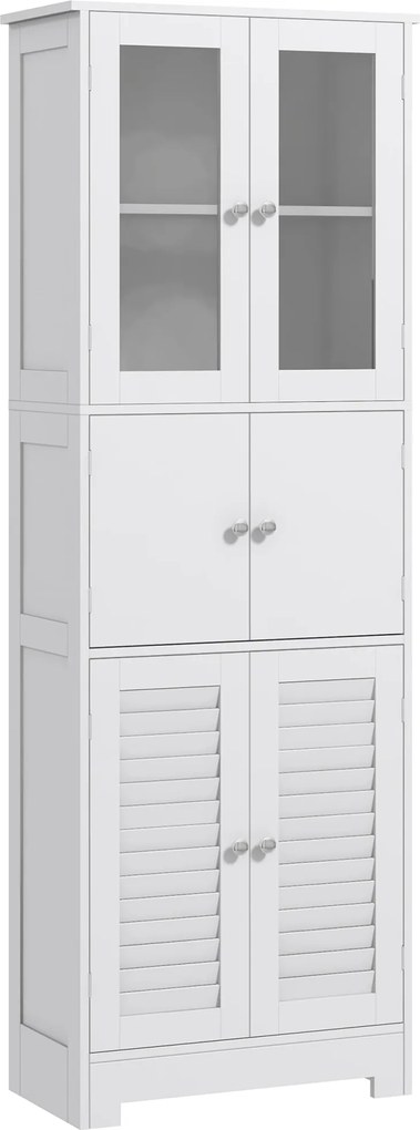 HOMCOM Sloupcový pomocný nábytek do koupelny s 6 dveřmi, nastavitelnými policemi a protiskluzovým designem moderní koupelnová skříň 60x30x170,5 cm bíl
