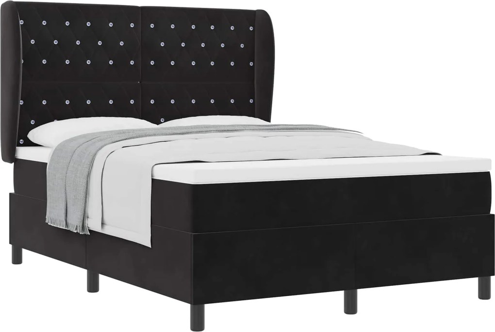 Postel s boxspringem s matrací s čelo Černý 200 x 140 cm samet 3340876