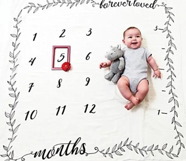 Bavlněná deka pro fotozáznam věku děťátka Motiv: listový rámeček