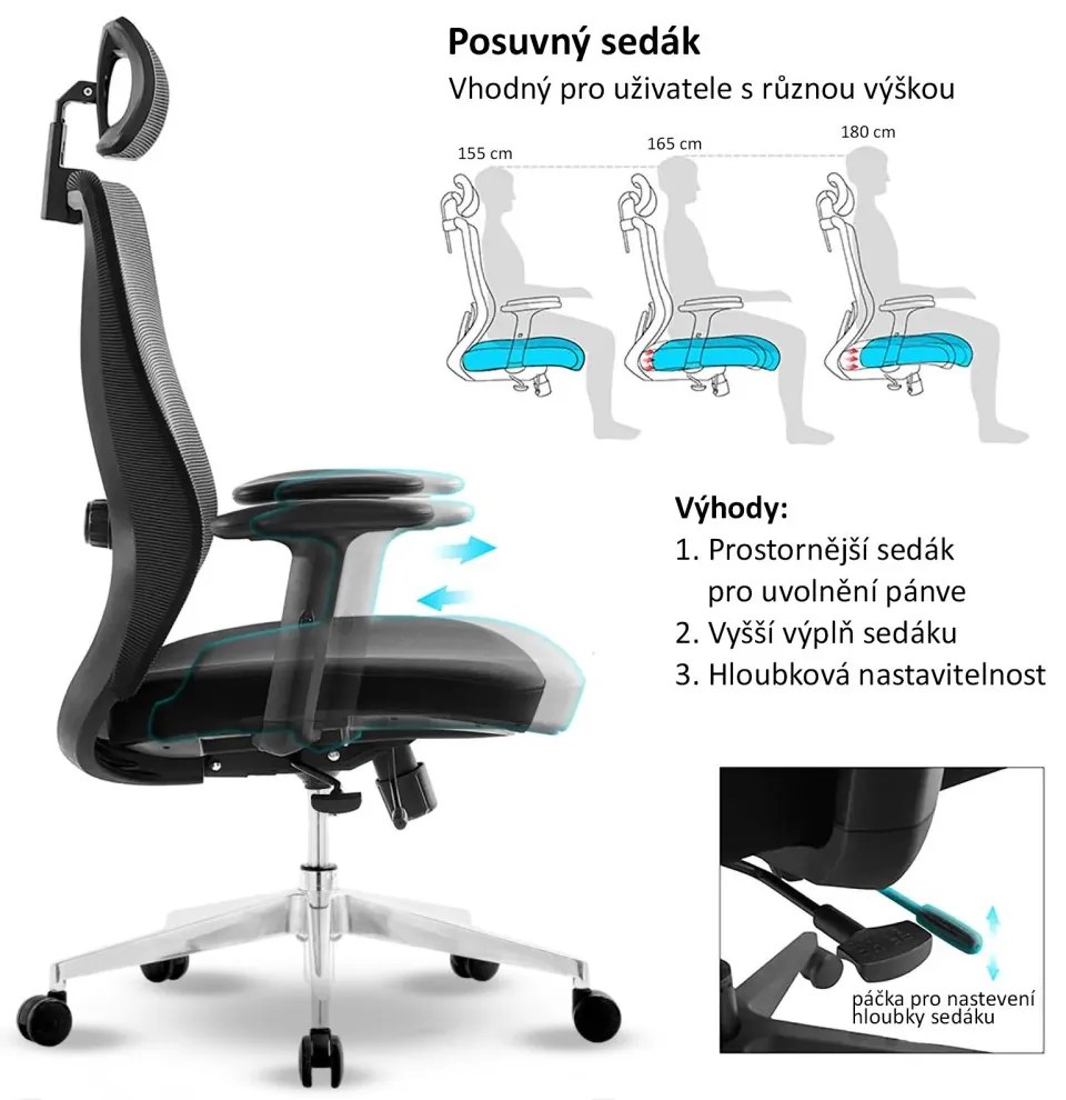 Kancelářská ergonomická židle Neoseat NICOLE — síť / látka, černá, nosnost 150 kg