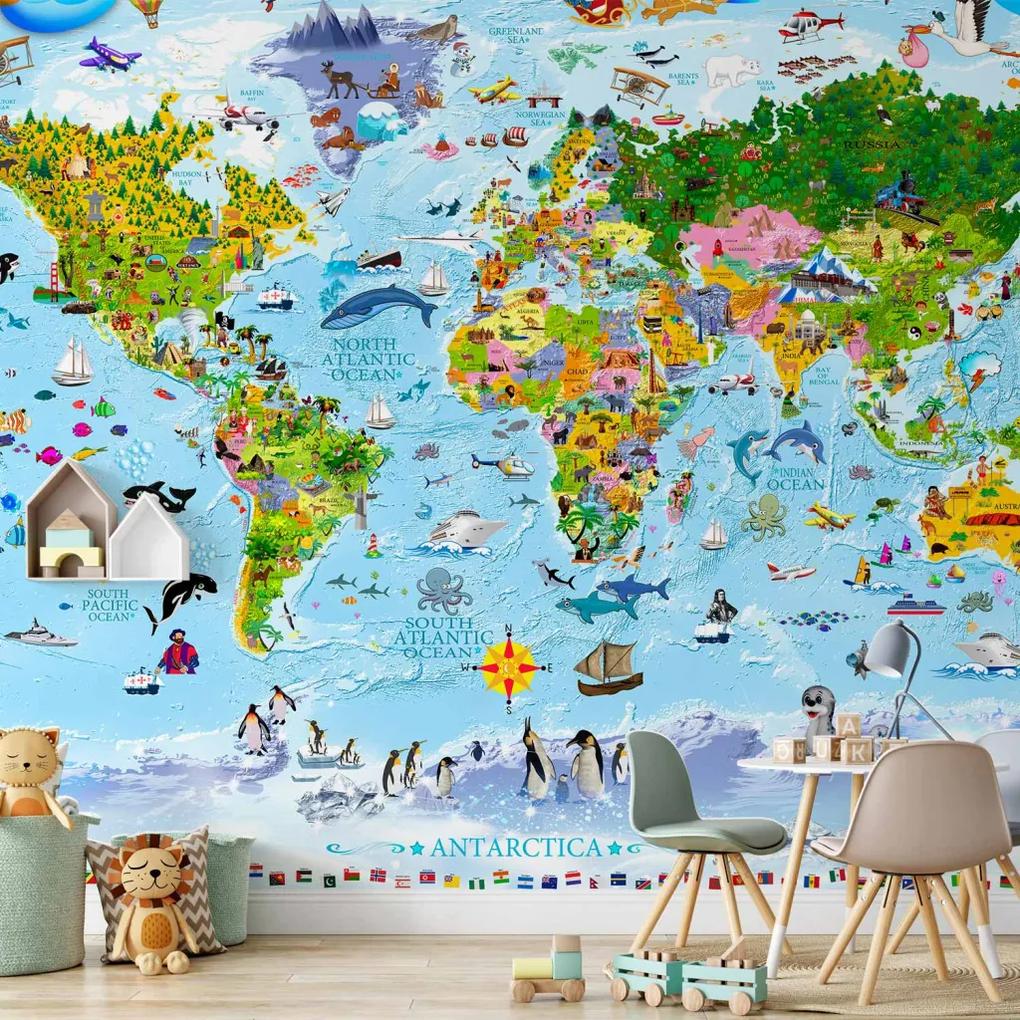 Fototapeta Mapa světa pro děti s kresbami