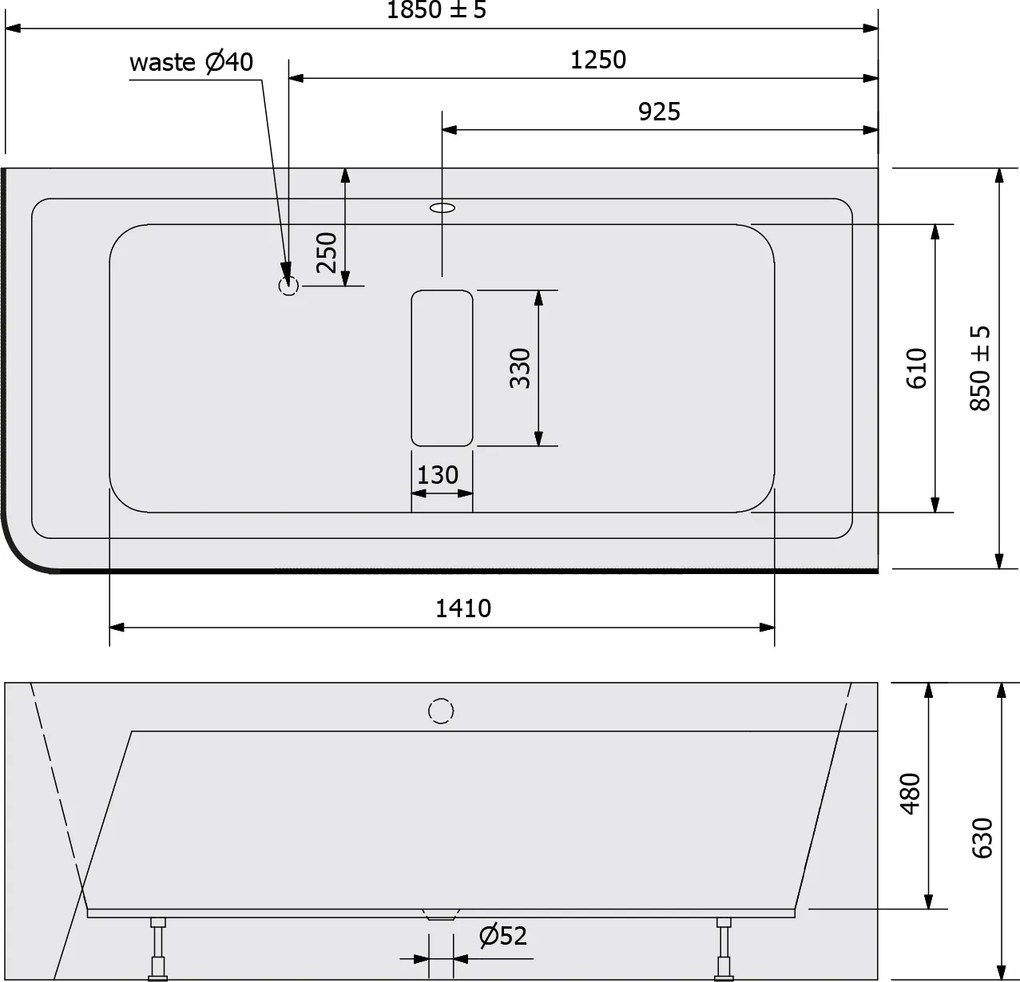 Polysan MARLENE CURVE R MONOLITH vana 185 x 85 x 63 cm obdélníková pravá 71607MCR