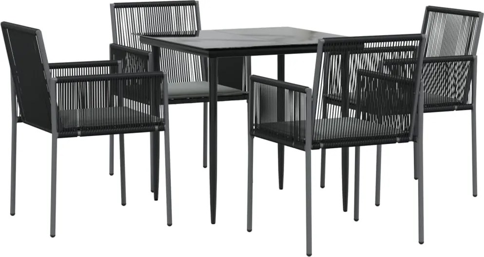 5dílný zahradní jídelní set s poduškami černý polyratan a ocel 3187066