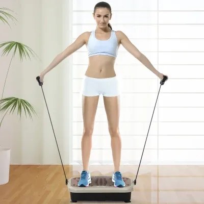 HOMCOM Vibrační deska Vibrační trenažér Vibrační zařízení Fitness trenažér LED displej USB reproduktor Tréninkové pásky Dálkové ovládání