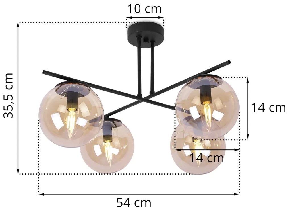 Stropní svítidlo Paris, 4x medové skleněné stínítko