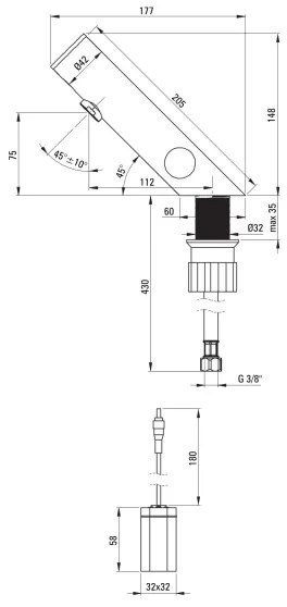Deante BQR_P29R - Bezdot. umyvadlová baterie s regulací SENSE 4xAA leštěná ocel