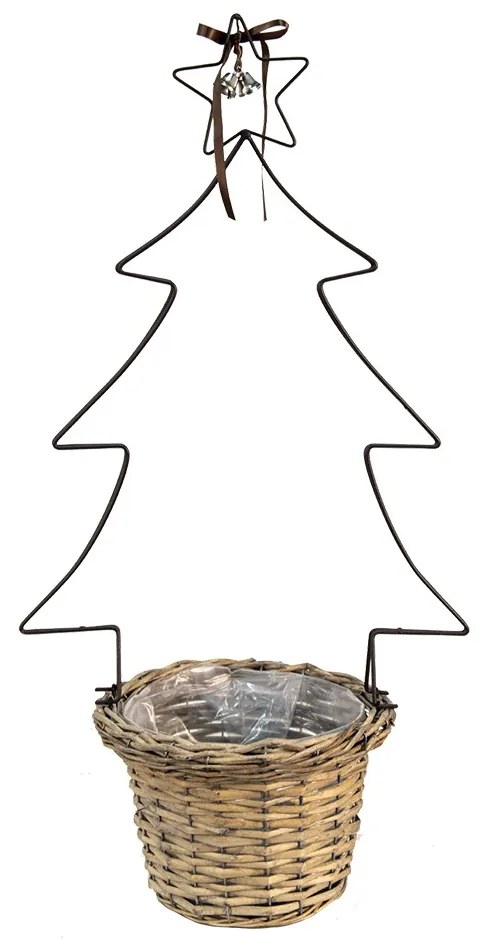 Proutěný květináč s dekorem vánočního stromku - 41*27*78 cm