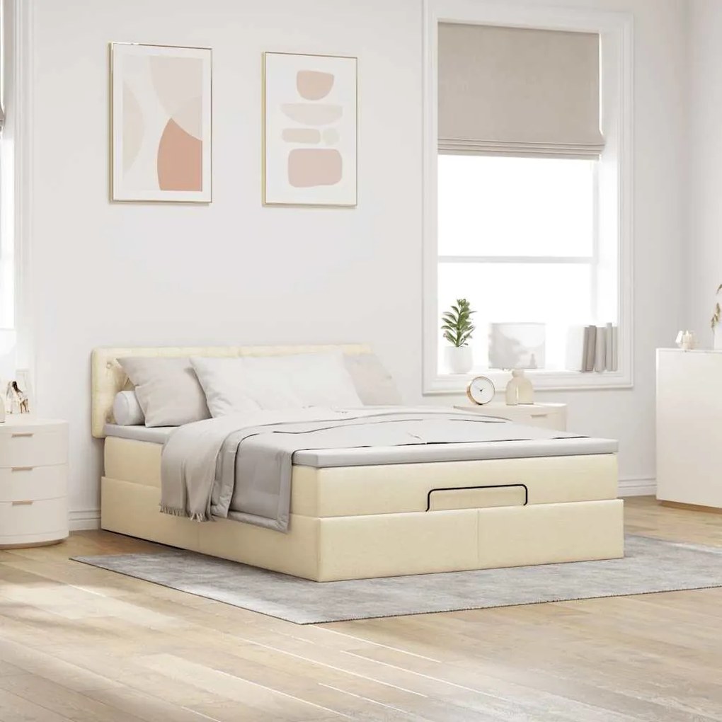 Osmanský postel s matrací krémově 140x200 cm textil 3311551