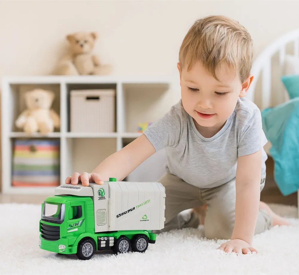 LEAN Toys Popelářské auto městské se světly a zvuky, zelené