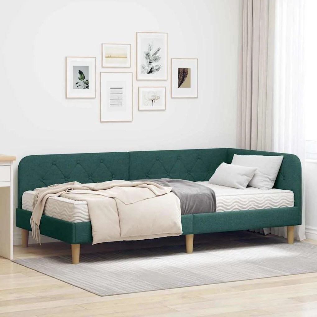 Rohový rám postele Tmavě zelená 90 x 190 cm textil 3394113