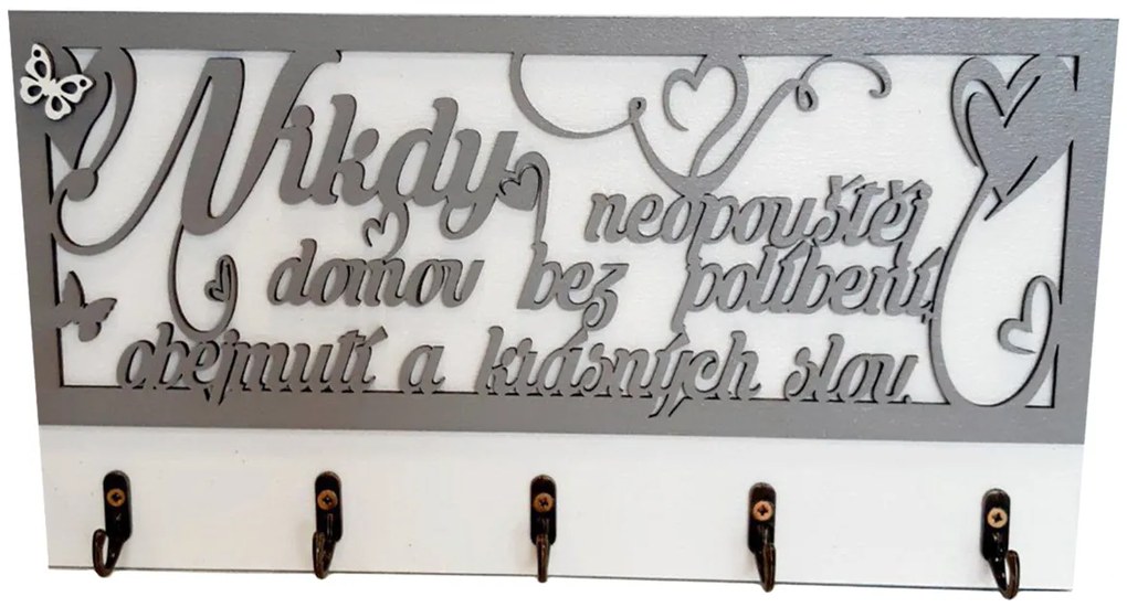 Věšák na klíče "Nikdy..." b/š