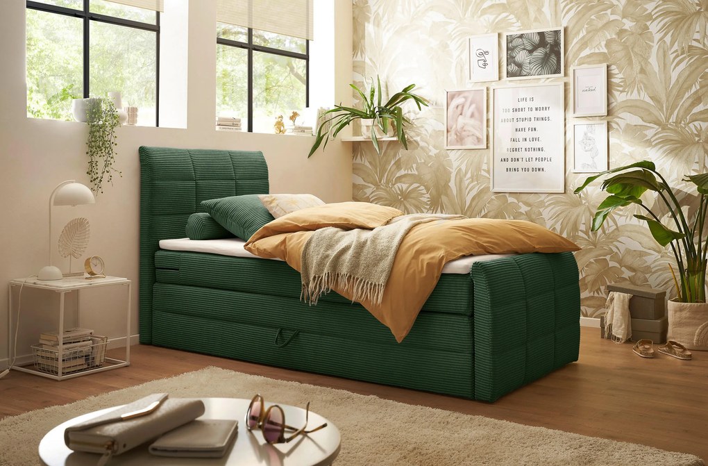 XXXLutz POSTEL BOXSPRING, 120/200 cm, olivově zelená MID.YOU - Postele s úložným prostorem - 002220045106