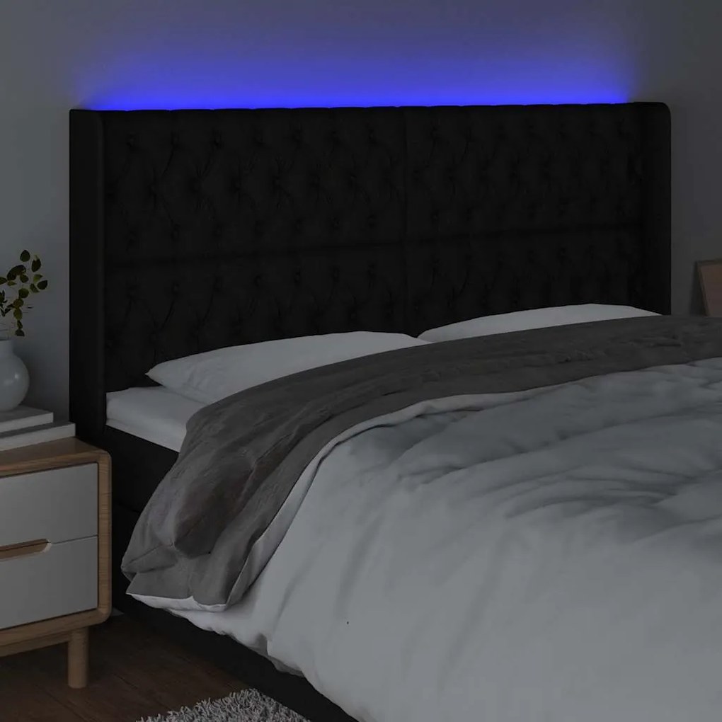 Čelo postele s LED černé 203 x 16 x 118/128 cm textil 3124408