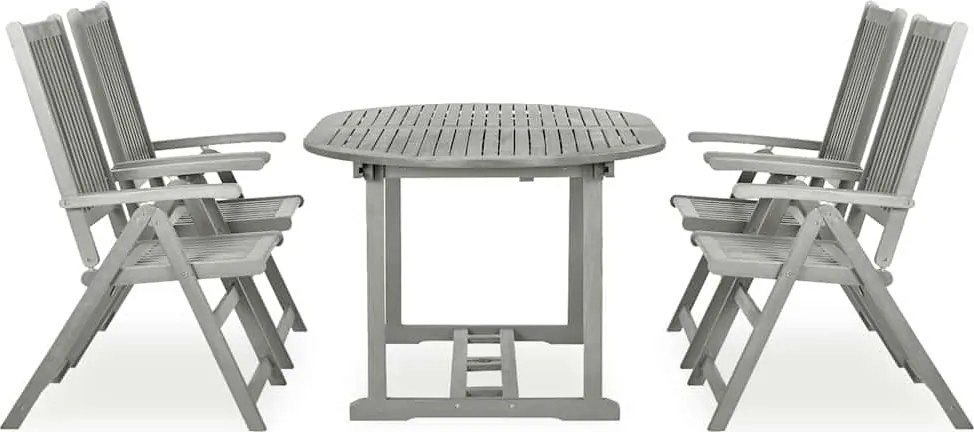 5dílná zahradní jídelní sada (150-200) x 100 cm masivní akácie šedá 3057907
