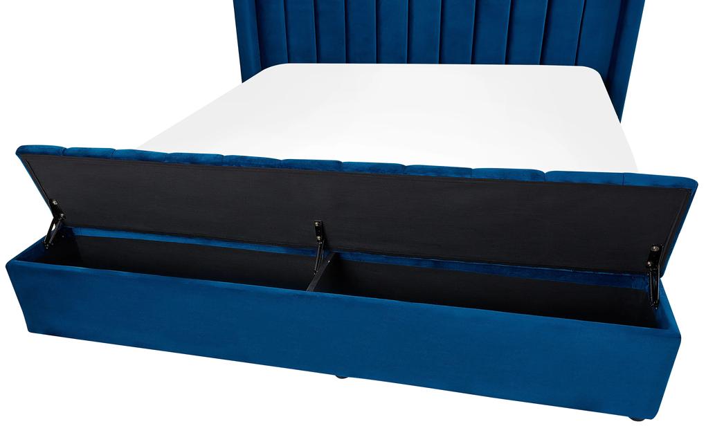 Sametová postel s úložným prostorem 180 x 200 cm modrá NOYERS Beliani