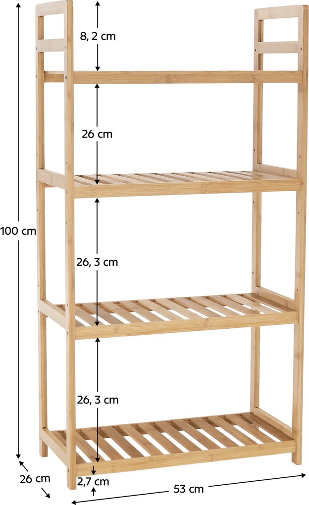 4-policový regál, přírodní bambus, FIORE TYP 2