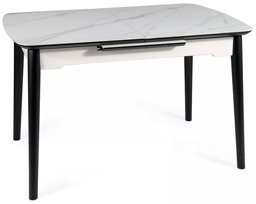 Rozkládací jídelní stůl Apollo 120/160 cm bílý mramor/černý