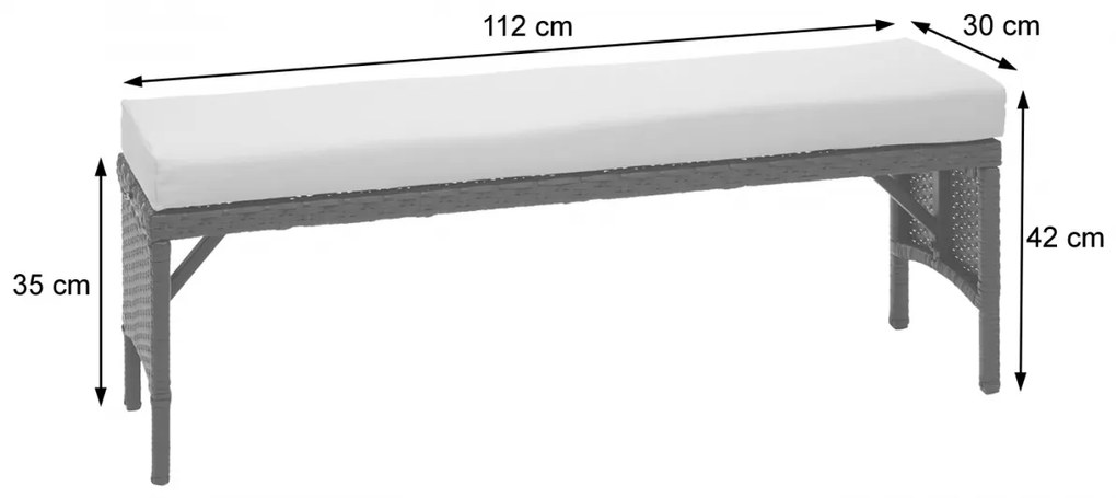 Zahradní levice HWC-G16, polyratan - černá, polštář světle šedá