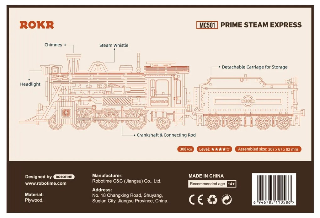 RoboTime 3D dřevěná skládačka Parní lokomotiva