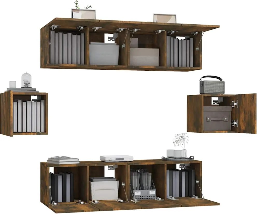 6dílný set TV skříněk kouřový dub kompozitní dřevo 3120266