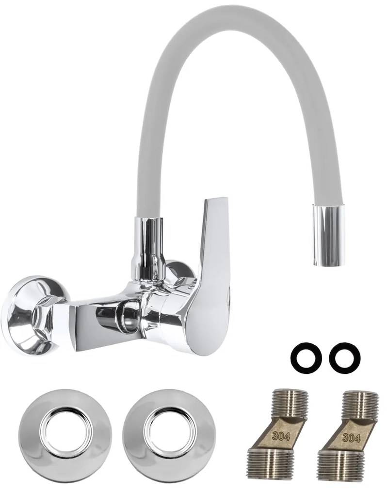 Gamma Flex, nástěnná dřezová baterie s elastickým ramenem, šedá-chromová, GMA-BFXS-G