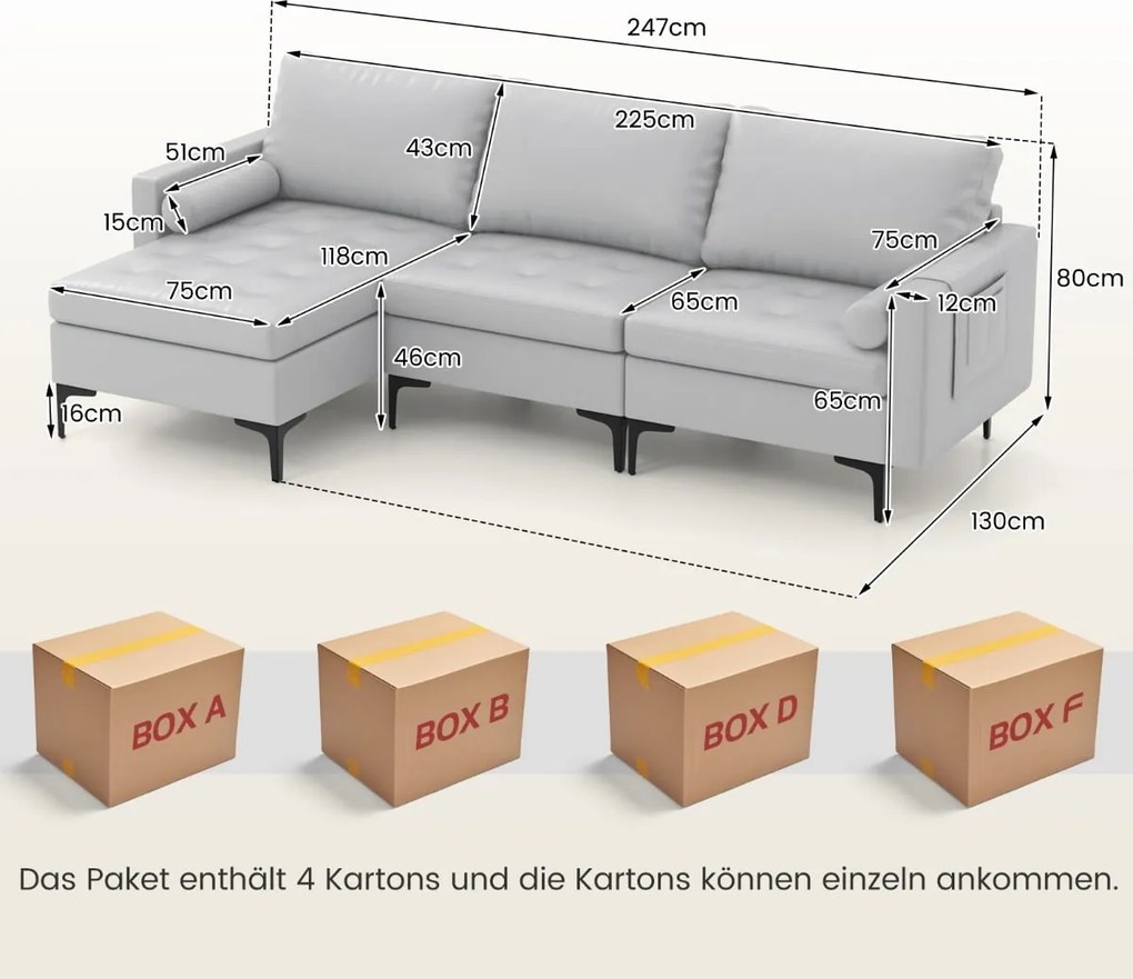 Costway Multiple Combination Sofa Collection Sections Modular s porty USB