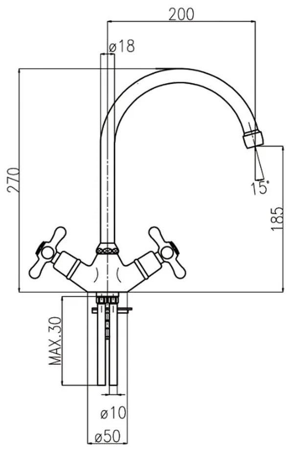 Faris Liberty - Dřezová baterie stojánková, horní rameno &quot;J&quot;, bronz 033.18