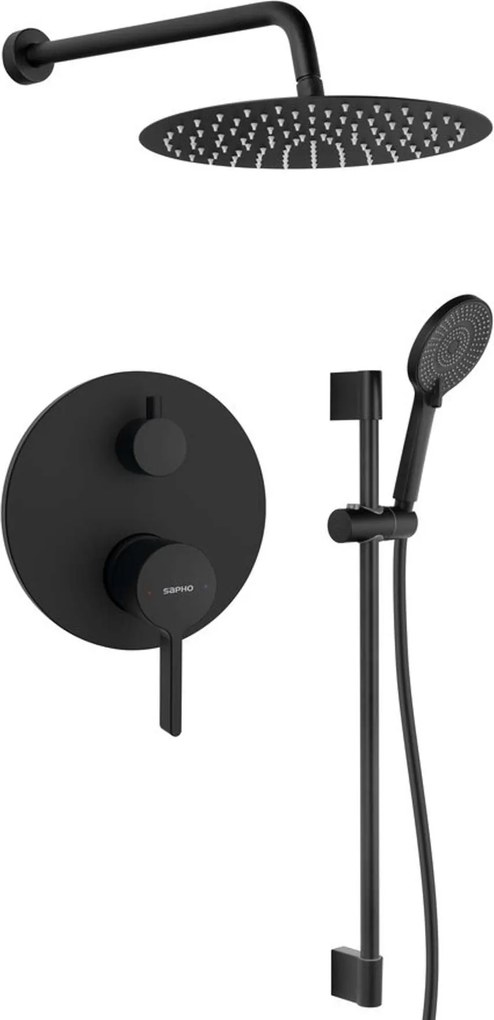 Sapho Iconic - Sprchový set s baterií pod omítku, s tělesem, průměr 30 cm, matná černá AF042B-02
