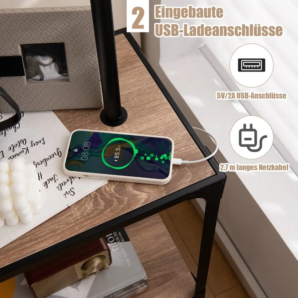 Costway Moderní odkládací stolek se stolní lampou a 360° otočnou noční lampičkou